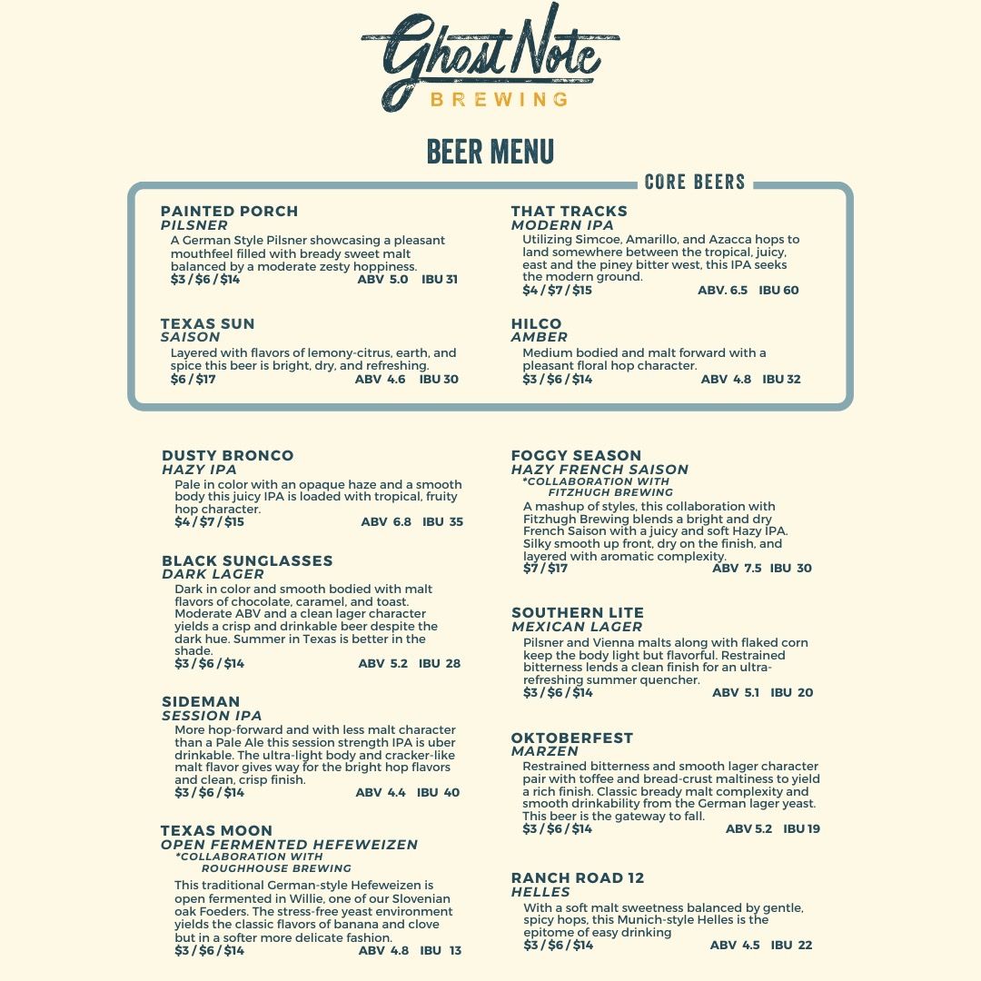 Beer Menu - Ghost Note Brewing